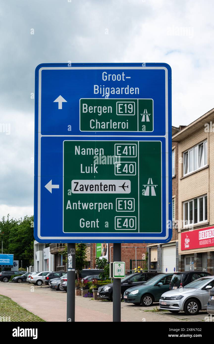 Groot-Bijgaarden, Flemish Brabant, Belgium, May 23, 2024 - Highway exit ...
