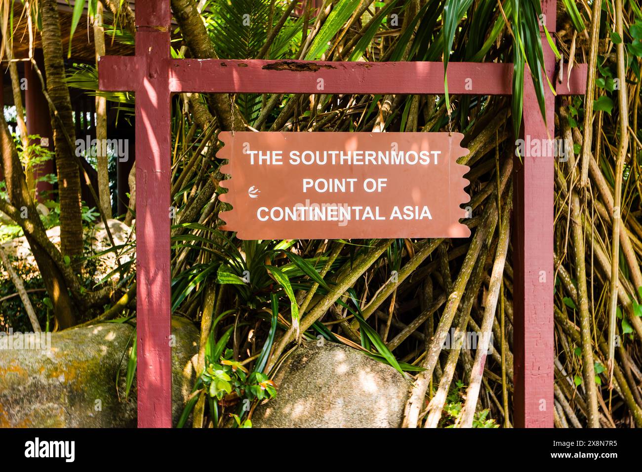 SINGAPORE - APRIL 08 2024: A sign marking the southernmost point of ...