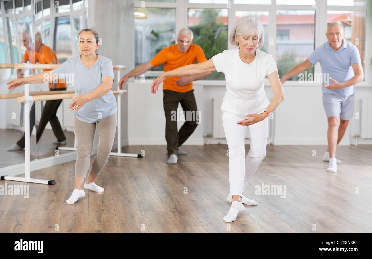 Group of elderly people of different ages are learning various dance ...