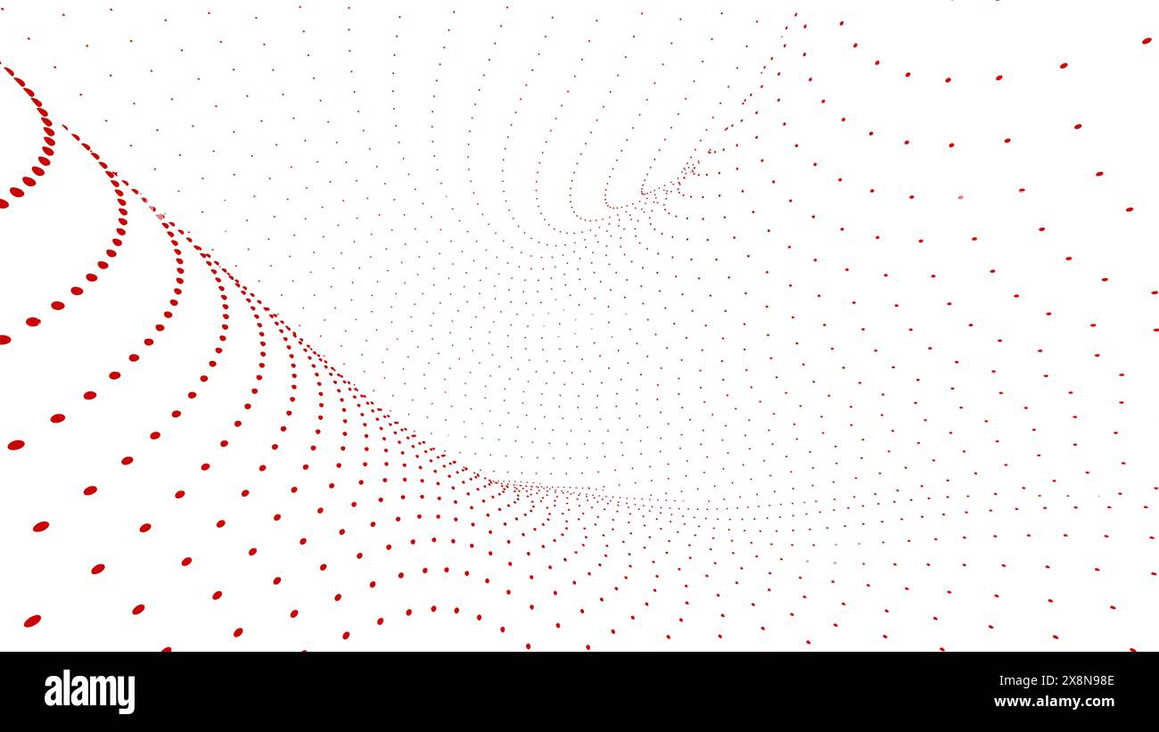 3D animation with moving dots in bends of space. Design. White 3D space ...