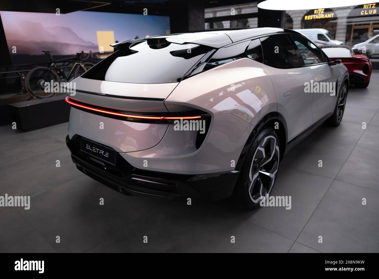 new silver battery-Electric Hyper-SUV Lotus Eletre in showroom, British ...