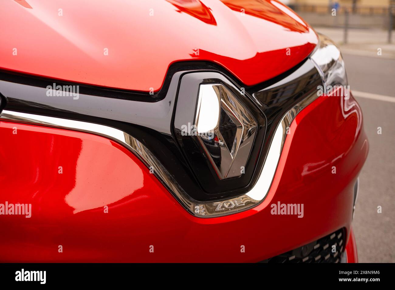 modern red Electric Renault Zoe E-Tech, French company, EV in urban ...