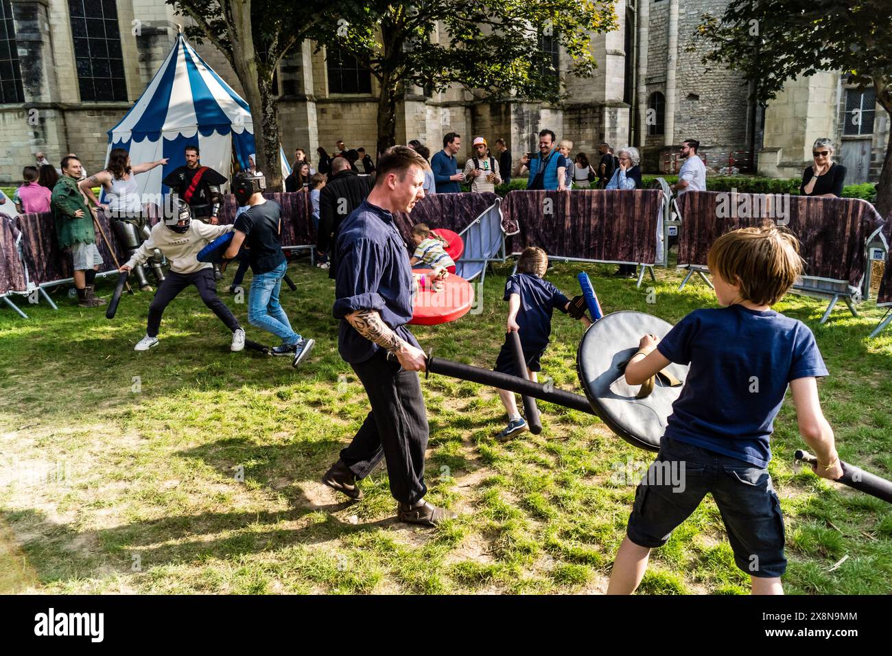 Reims, France, May 25, 2024 Historical reconstruction of the Middle ...