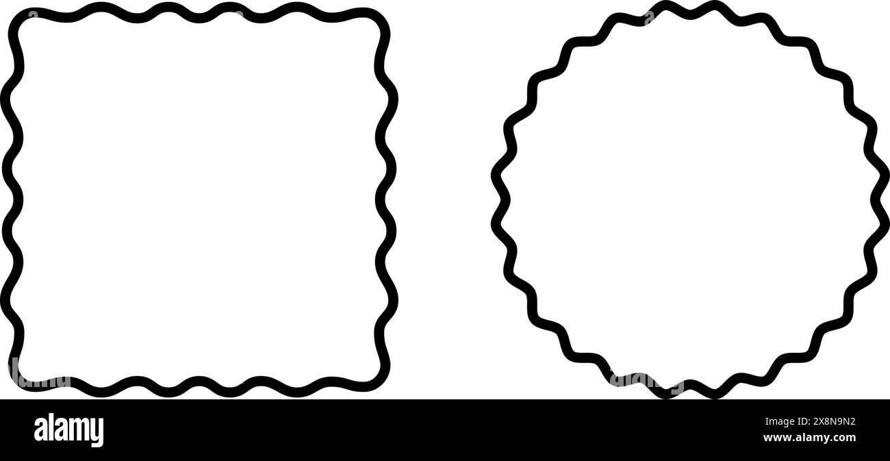 Rectangular and round shapes with undulated borders. Square and circle ...