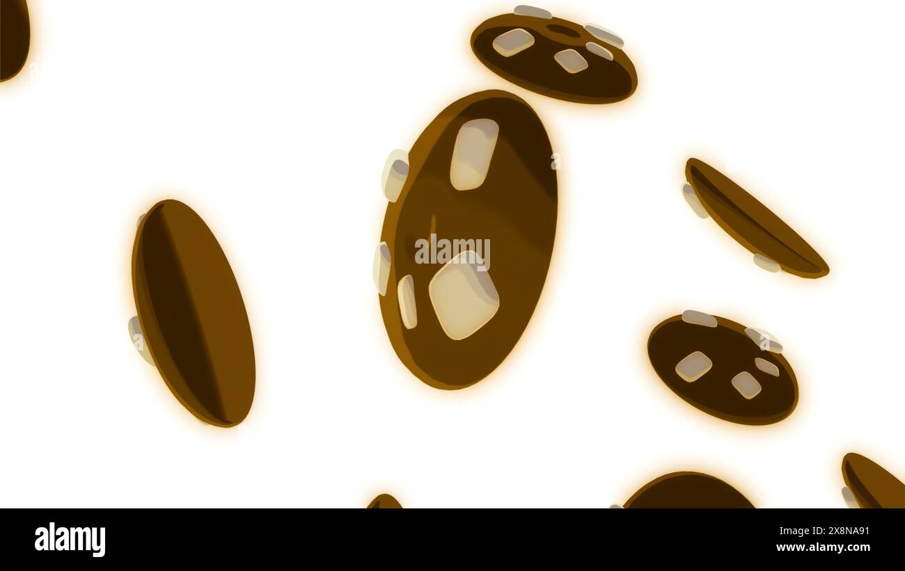 Animation of falling 3d cookies. Motion. Flying 3d cookies on white ...