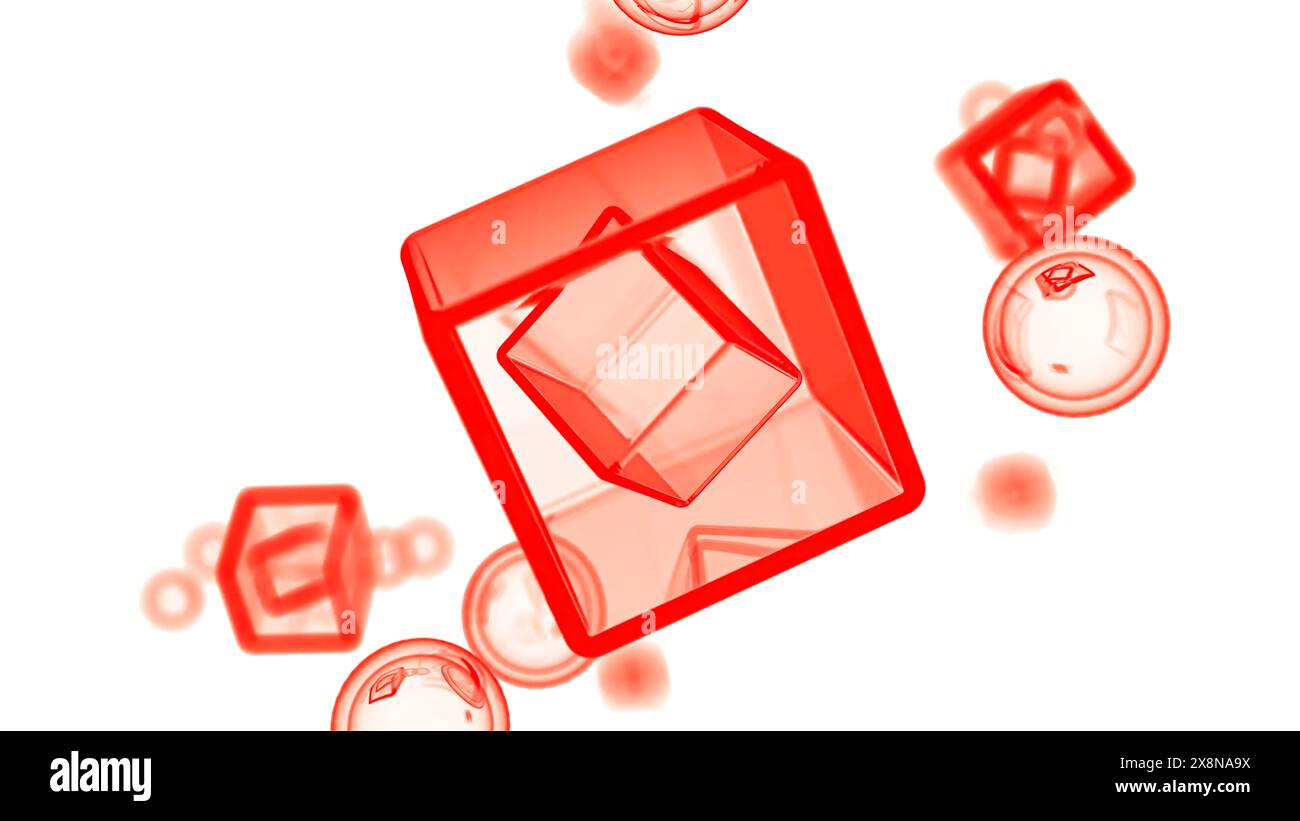 3D cubes rotating in virtual space. Design. Transparent cubes and round ...