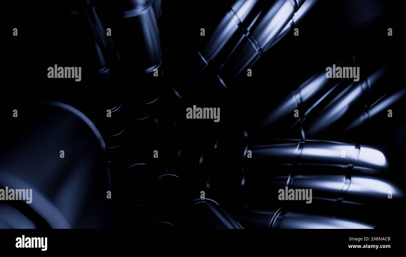 Abstract robotic wires of grey and blue lights. Design. Moving wires of ...