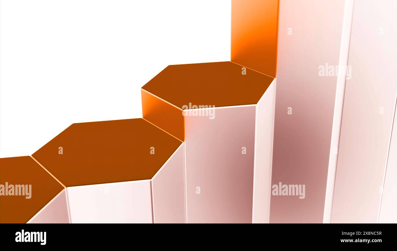 Abstract falling columns of hexagonal shapes on a white background ...