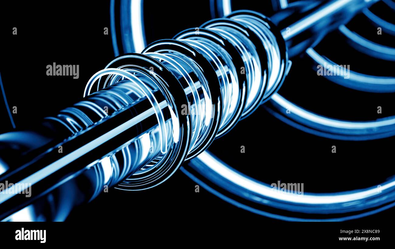 Abstract blue bending metal pipes on a black background. Design ...