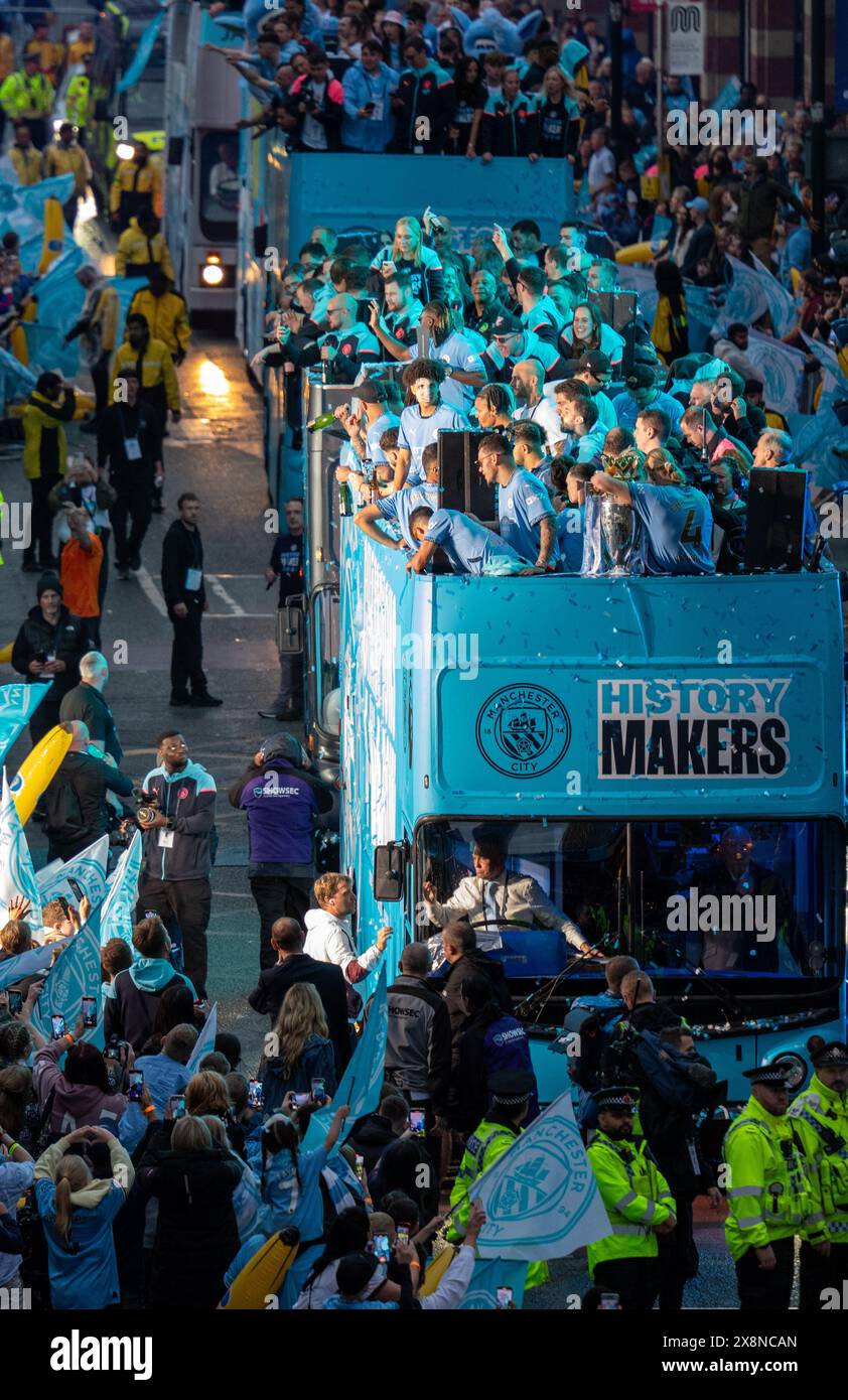 Manchester, UK. 26th May, 2024. Manchester City victory parade moves ...