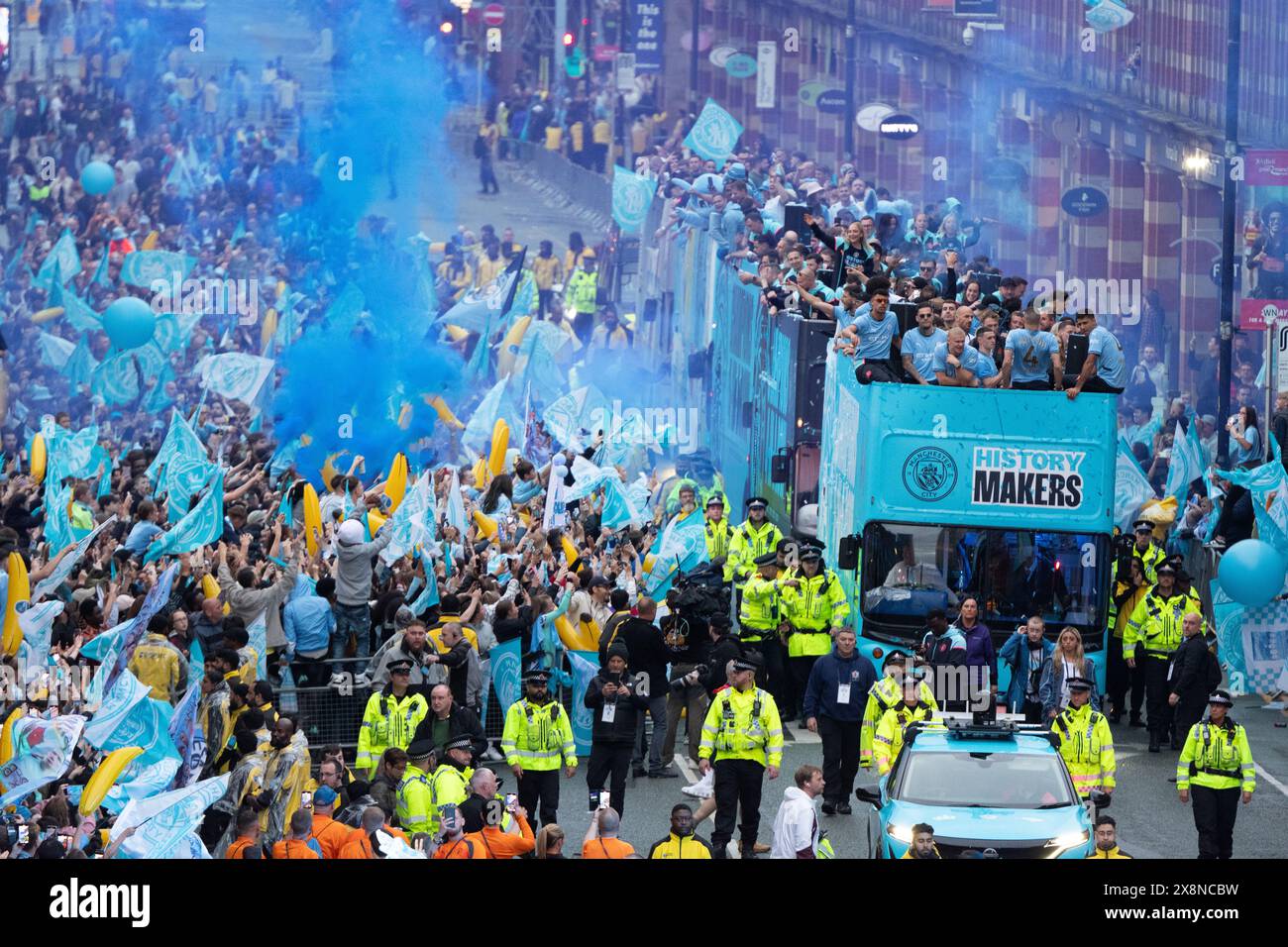 Manchester City victory parade moves along Deansgate in the city centre ...