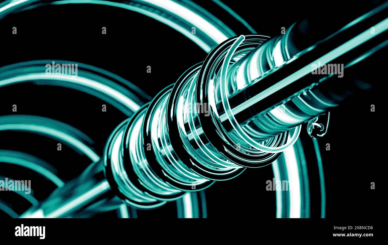 Green pipeline on a black background. Design. Rotating spiral around ...