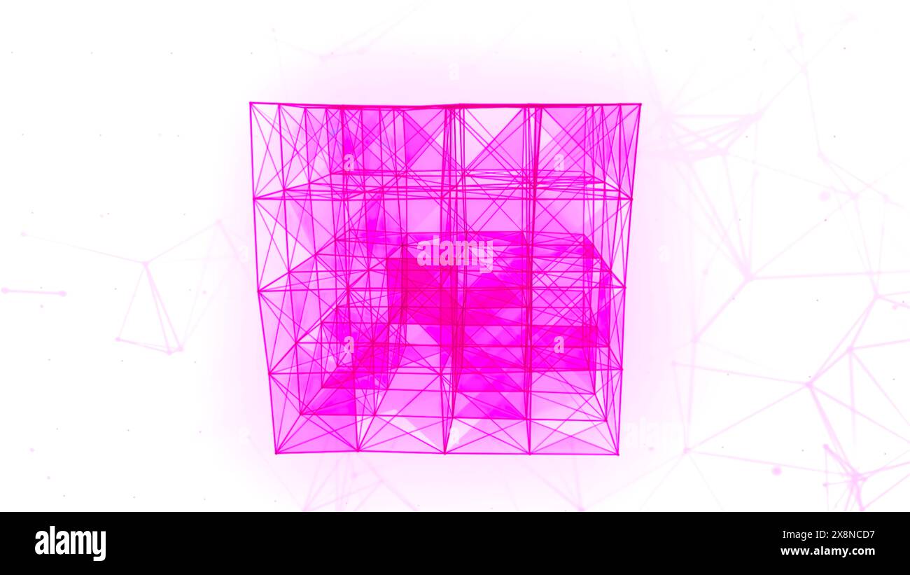 Moving edges in cube 3d design. Motion. Cubic structure with triangular ...