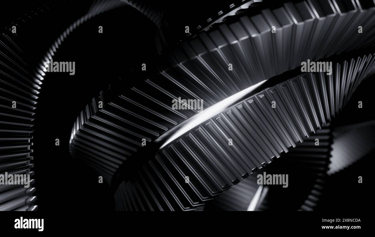 Abstract metal spinning stripes on a black background, monochrome ...