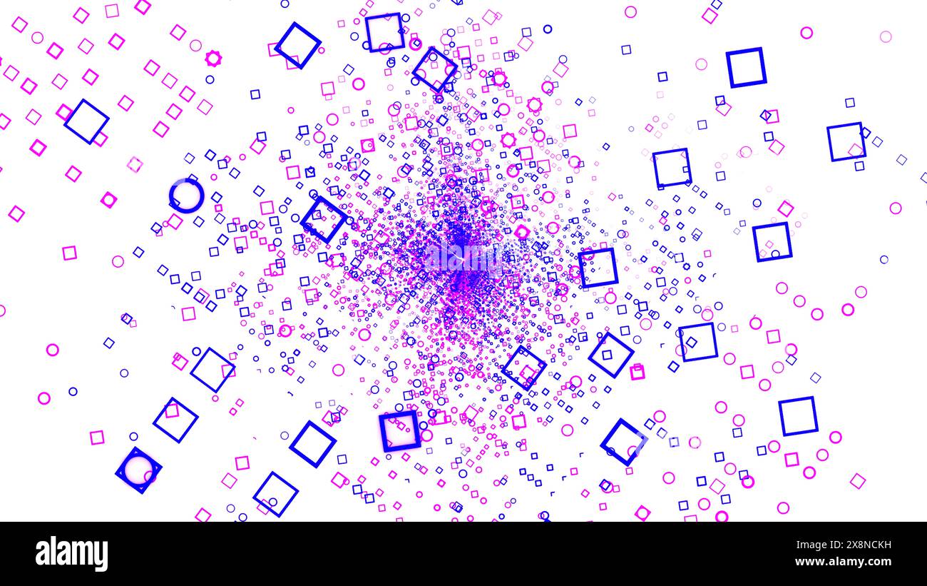 Flying cloud of squared silhouettes. Design. Rotating field of small ...