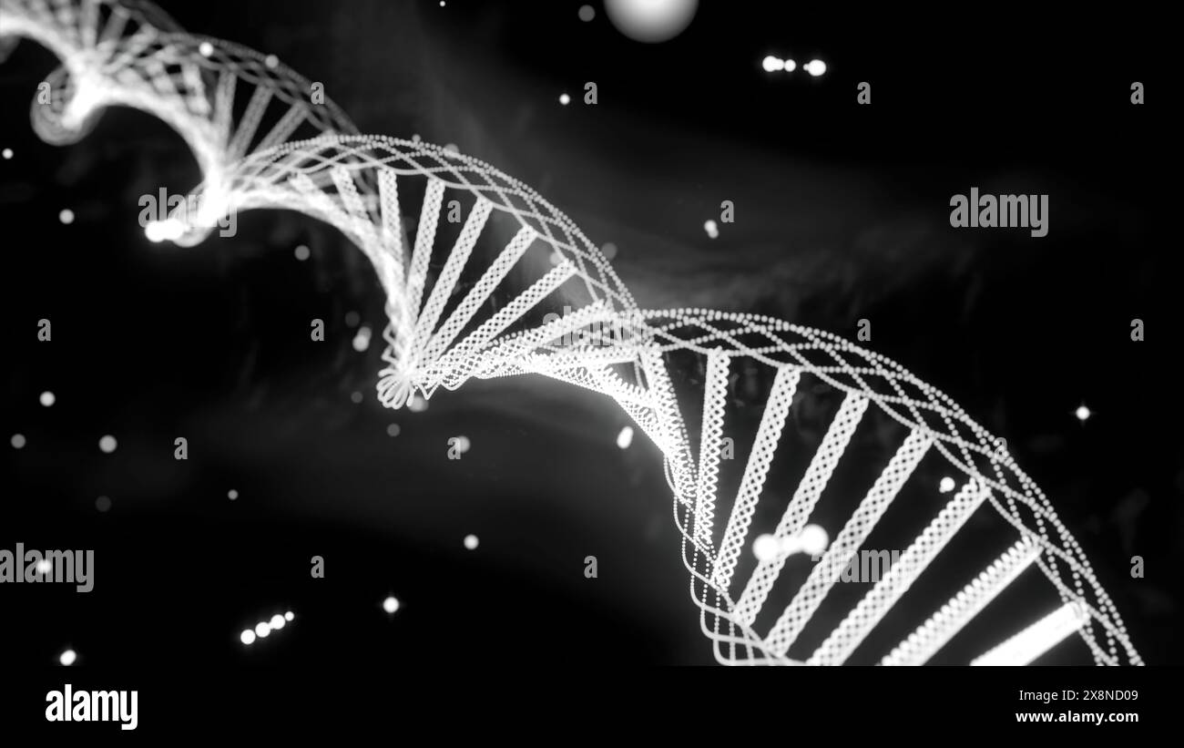 Abstract animated construction of DNA molecule of small particles ...