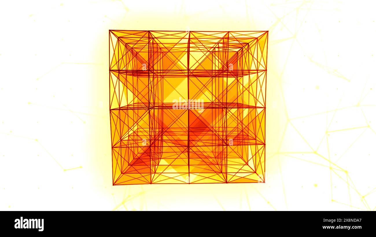Moving edges in cube 3d design. Motion. Cubic structure with triangular ...