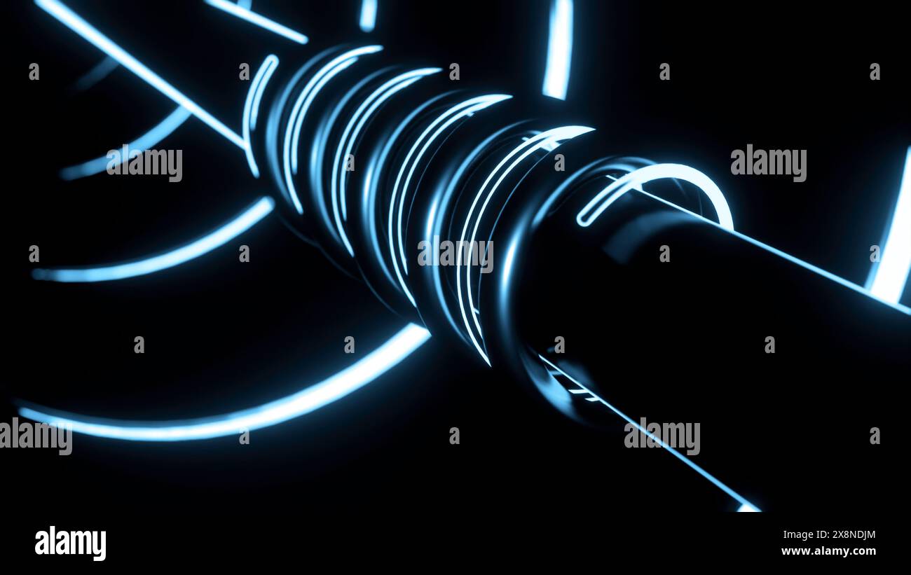Abstract blue bending metal pipes on a black background. Design ...