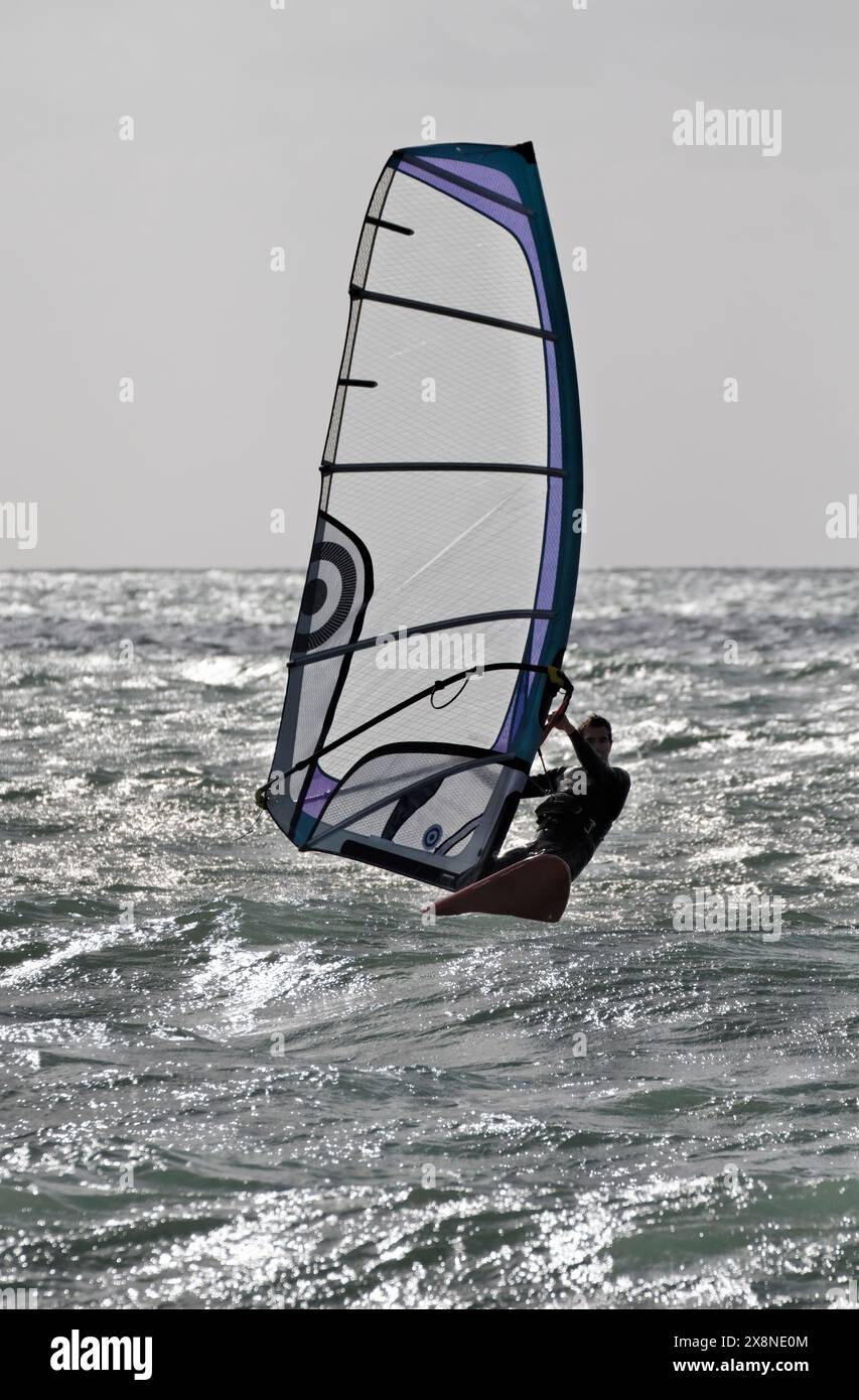 Italy, Sicily Channel, man windsurfing Stock Photo - Alamy
