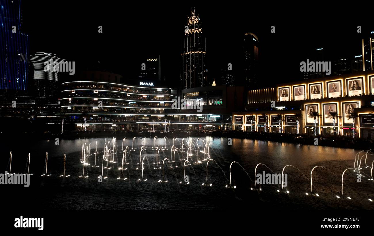 Dubai - UAE, February 17, 2023: colorful fountain show at night. Action ...