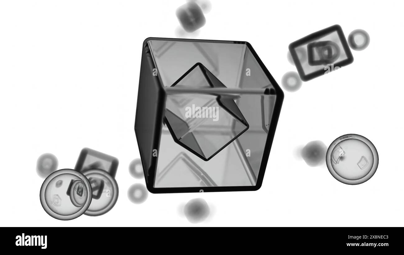 Abstract monochrome 3d cubes and bubbles. Design. Geometric background ...