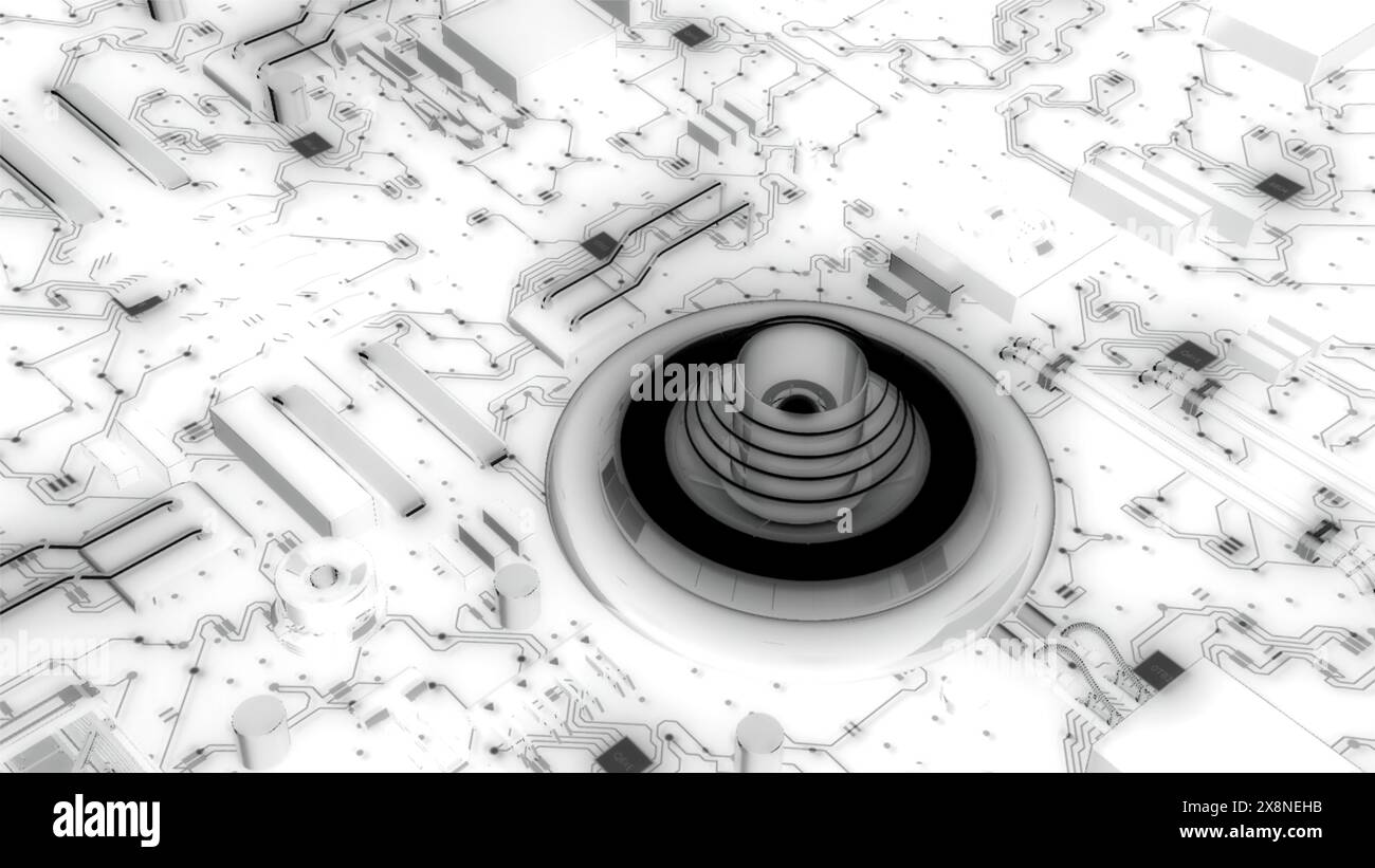 3D surface of computer circuit. Design. Animated diagram of computer ...