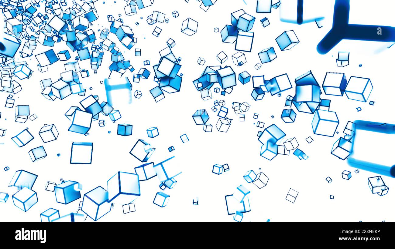 Abstract colorful diagonal flow of 3d cubes. Design. Flying geometric ...