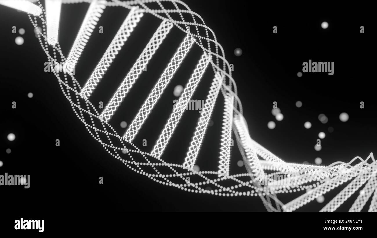 Dna helix rotates with glowing dots. Design. Beautiful rotating spiral ...