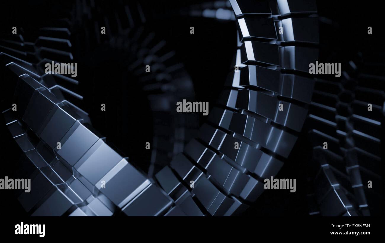 3D spiral with rotating metal lines. Design. 3D animation of generated ...