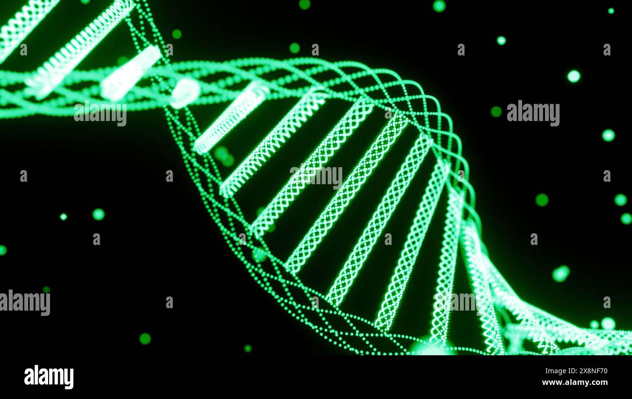 Animation of rotating DNA strands. Design. Green spinning abstract dna ...