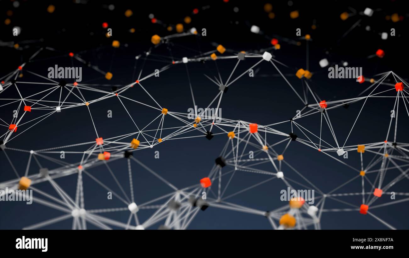 Polygonal chains with moving cubes. Design. Flashing lines in moving ...