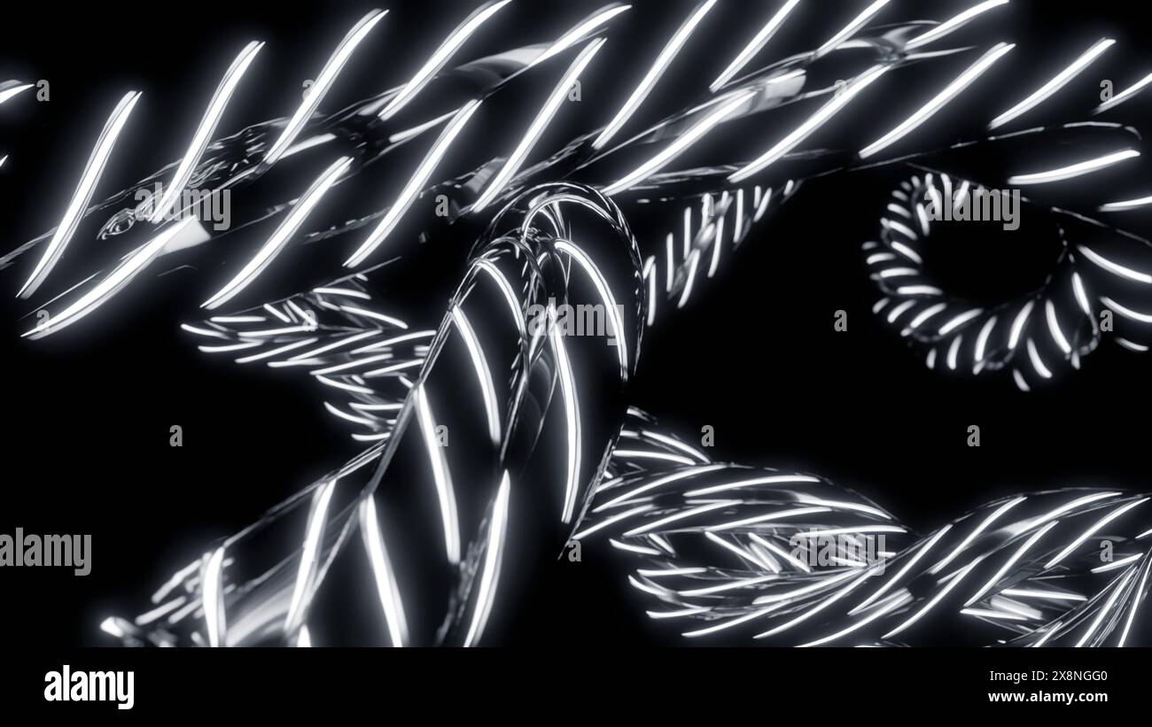 Abstract twisted neon monochrome rope on a black background. Design ...