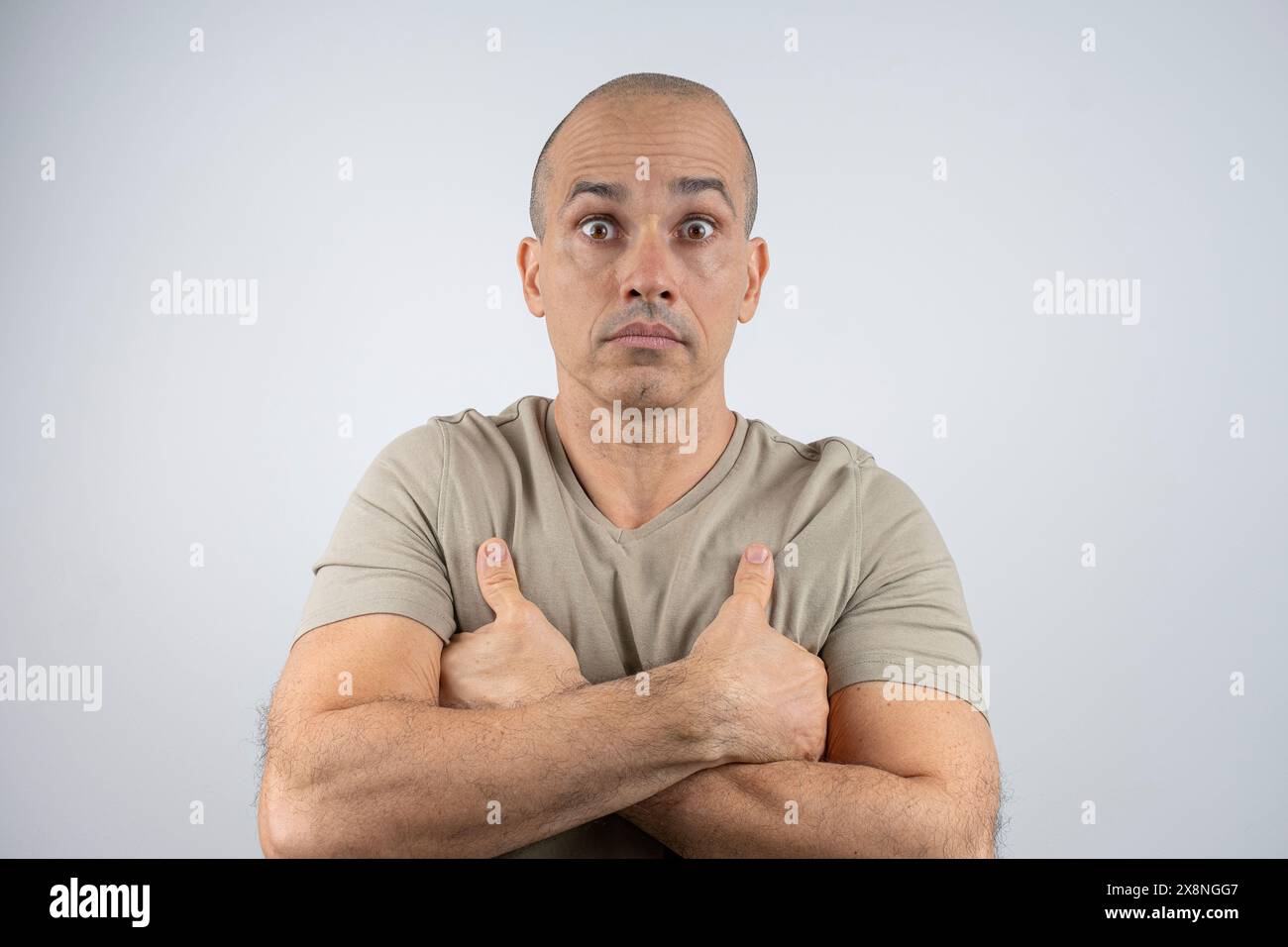 Caucasian, Brazilian man, 48 years old, in the studio showing emotions ...