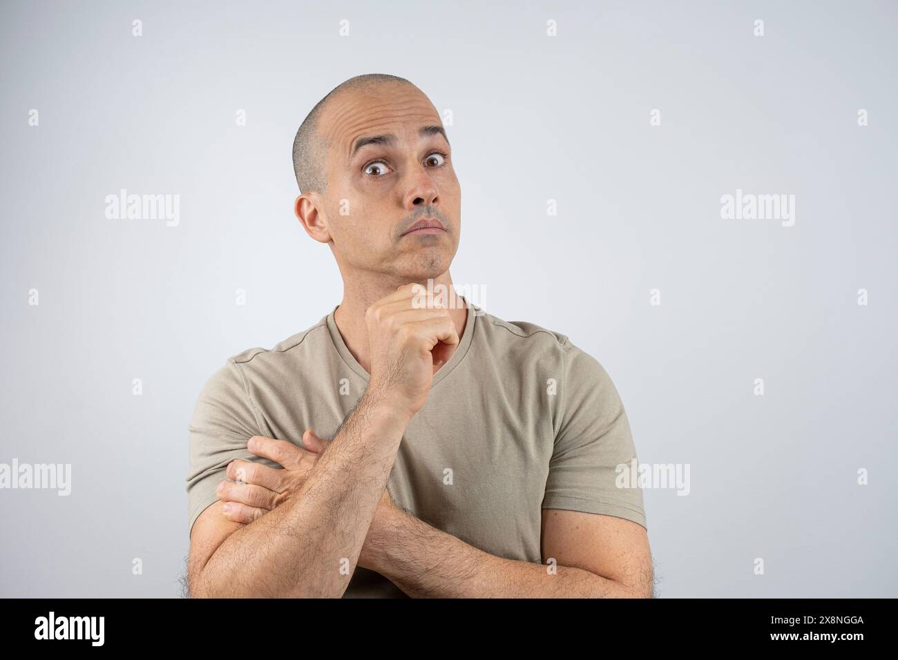 Caucasian, Brazilian man, 48 years old, in the studio showing emotions ...