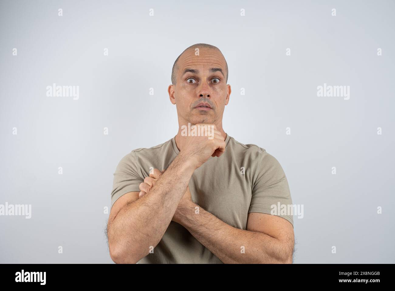 Caucasian, Brazilian man, 48 years old, in the studio showing emotions ...