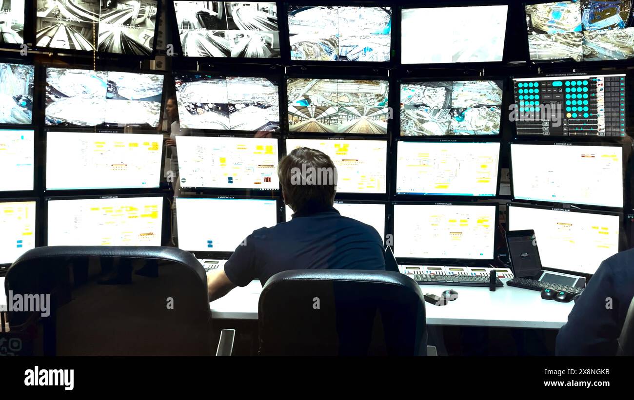 Traffic Office with monitors. Media. Traffic data on monitors in city ...