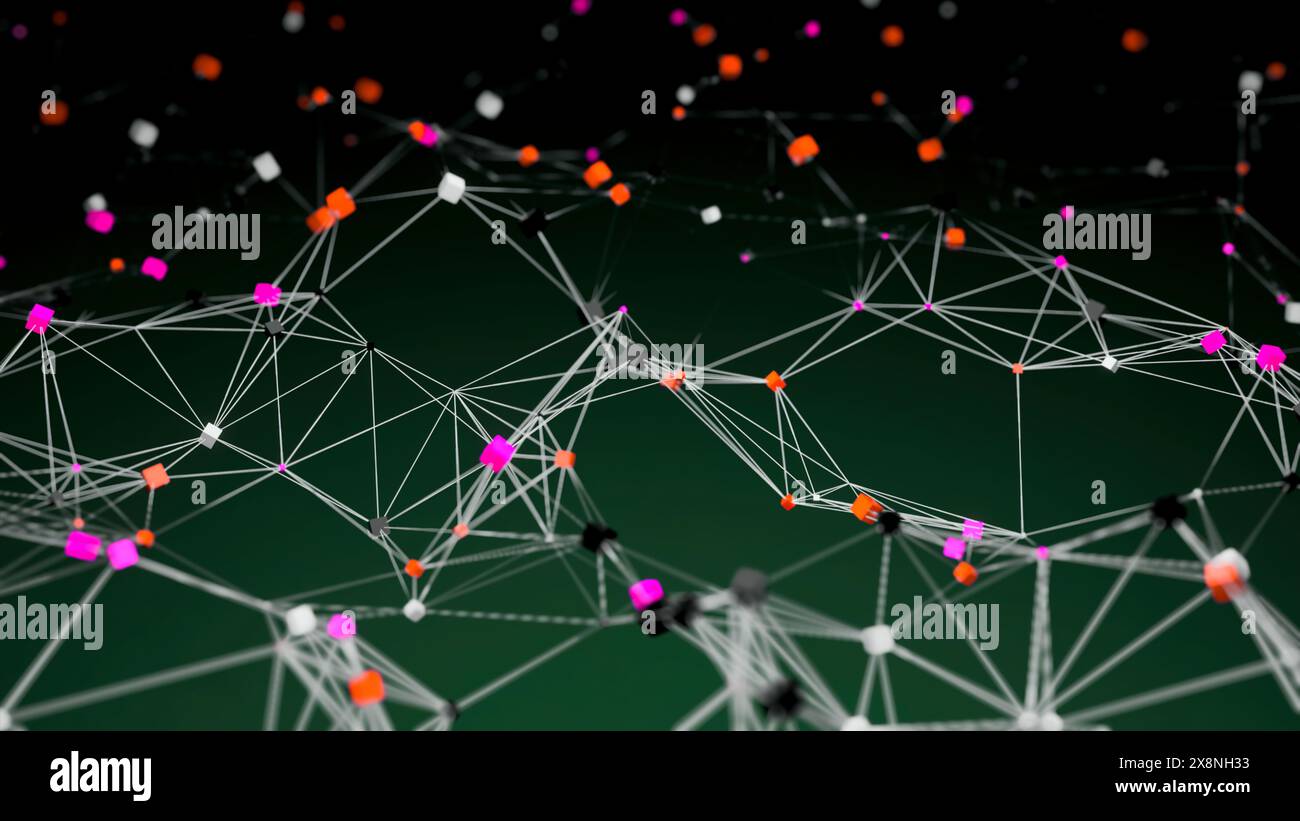 Cubes move in waves in chain. Design. Chains moving in waves with 3d ...