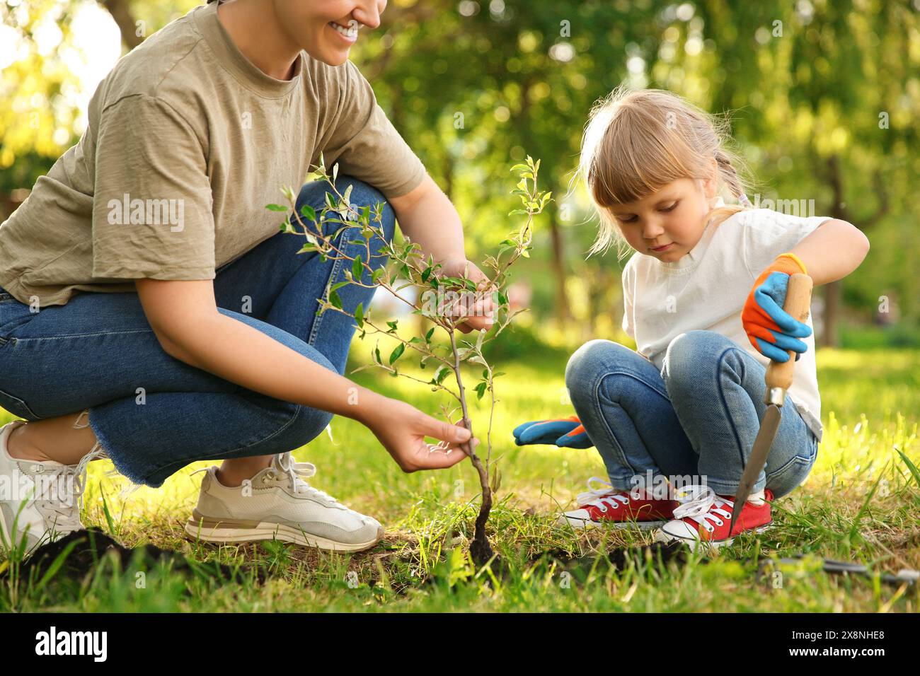 Happy caucasian daughter planting tree hi-res stock photography and ...