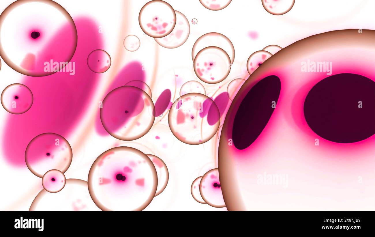 Bubbles with nucleus in molecular stream. Design. Molecular cells with ...