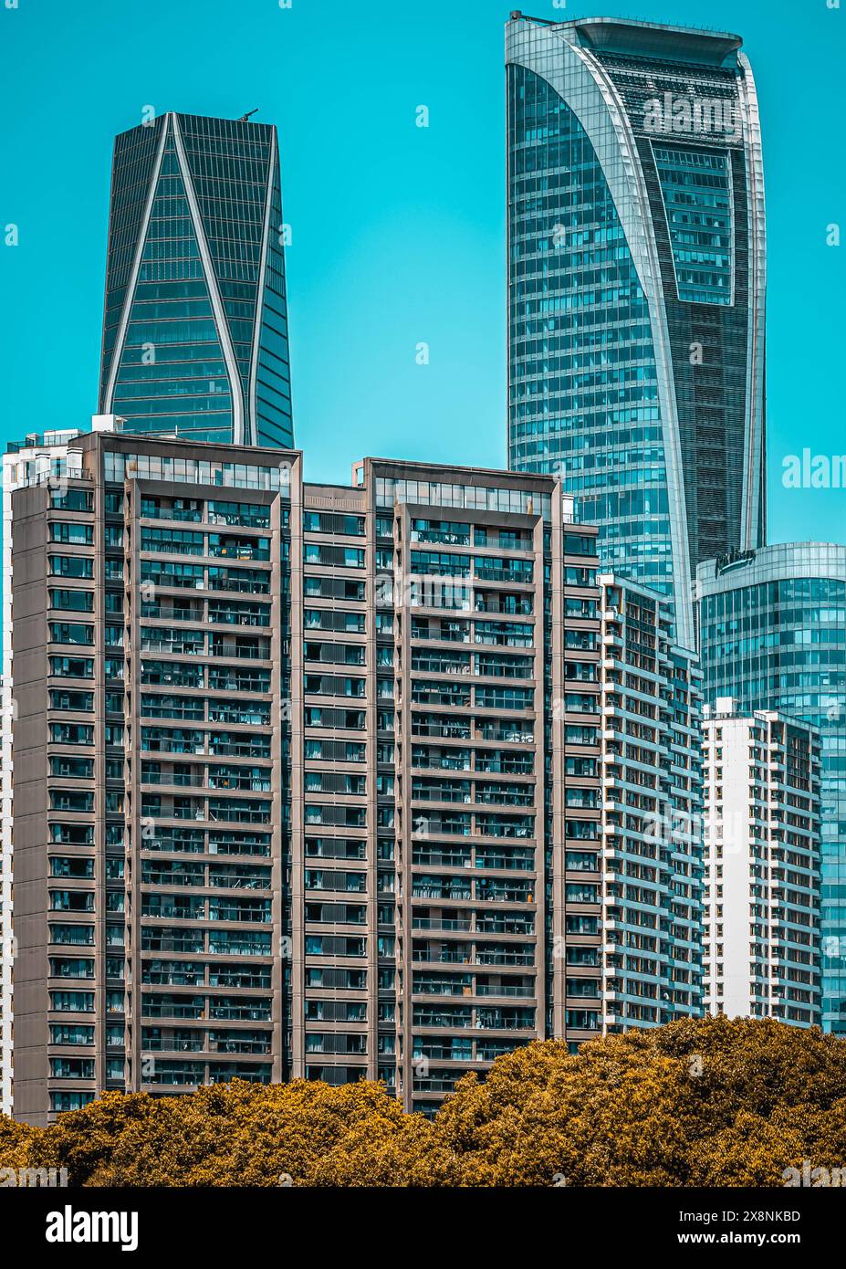 Modern financial buildings in business district; Architectural ...