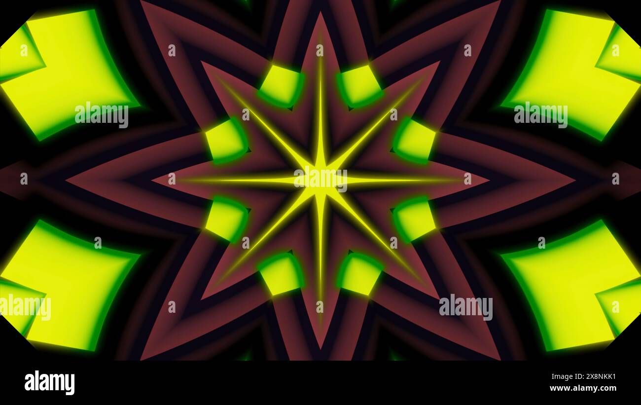Moving pattern with pulsating shapes. Design. Star pattern with geometric shapes and psychedelic ...