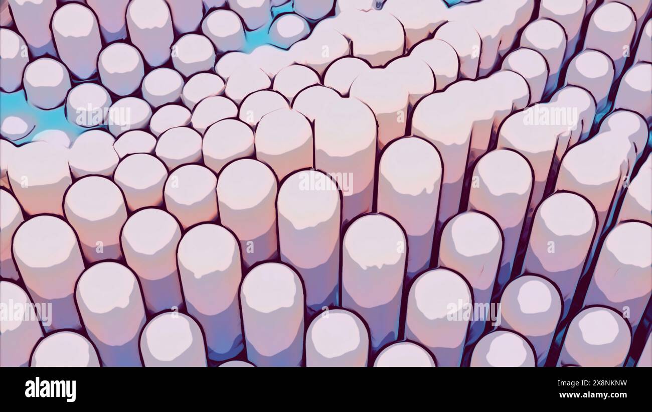 Abstract pink children toy visualization with pillars moving through ...