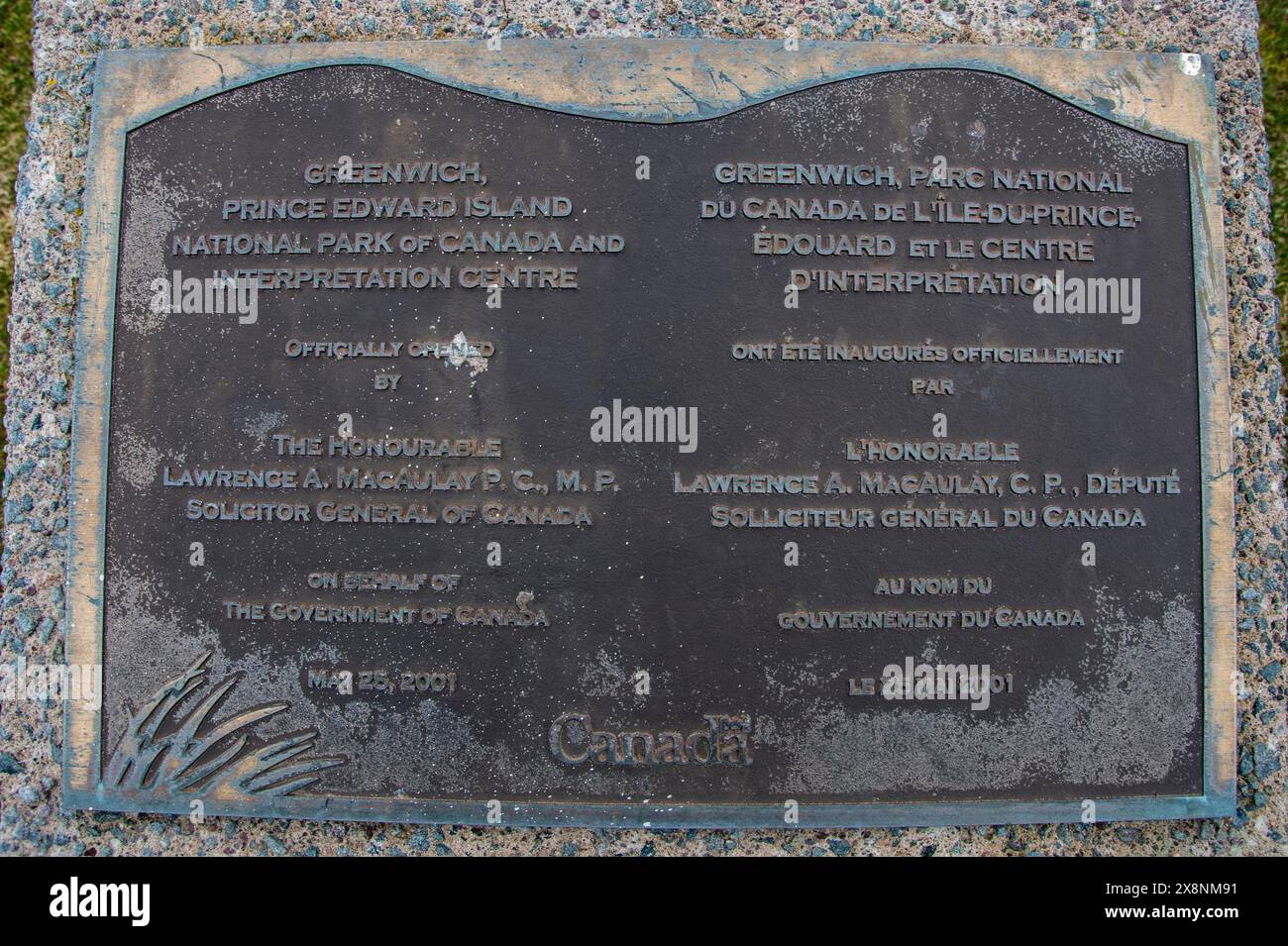 Greenwich Interpretation Centre plaque in St. Peters Bay, Prince Edward ...
