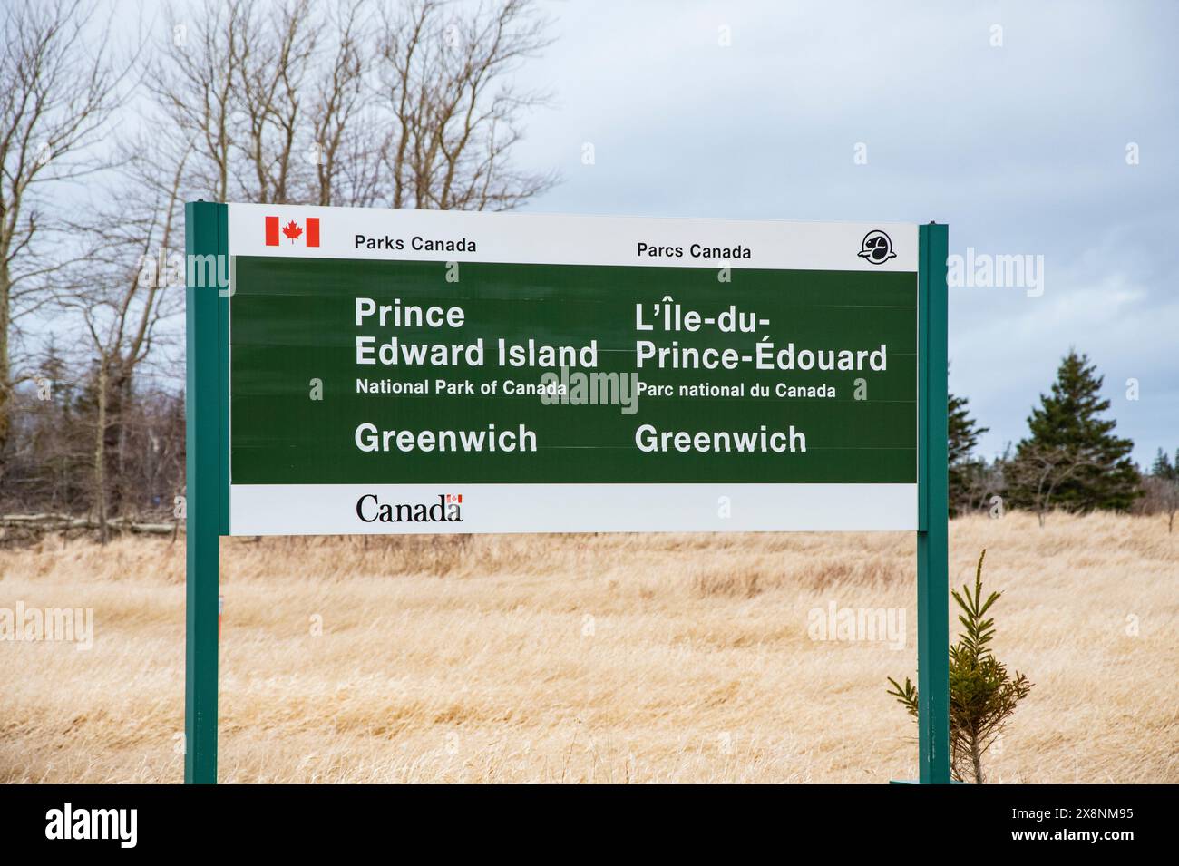 Parks Canada Greenwich National Park sign in St. Peters Bay, Prince Edward Island, Canada Stock ...