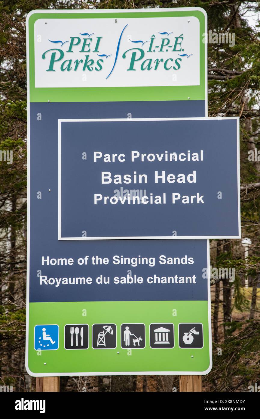 Basin Head Provincial Park sign in Kingsboro, Prince Edward Island ...