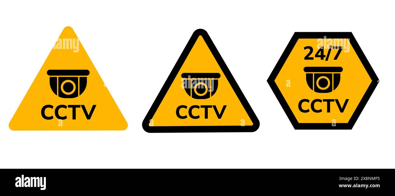 CCTV watching sign surveillance camera under graphic set yellow sticker ...