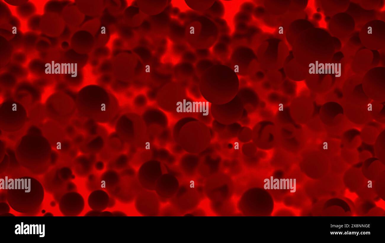 3d simulation of cells in microscopic view. Design. Red blood flow with ...