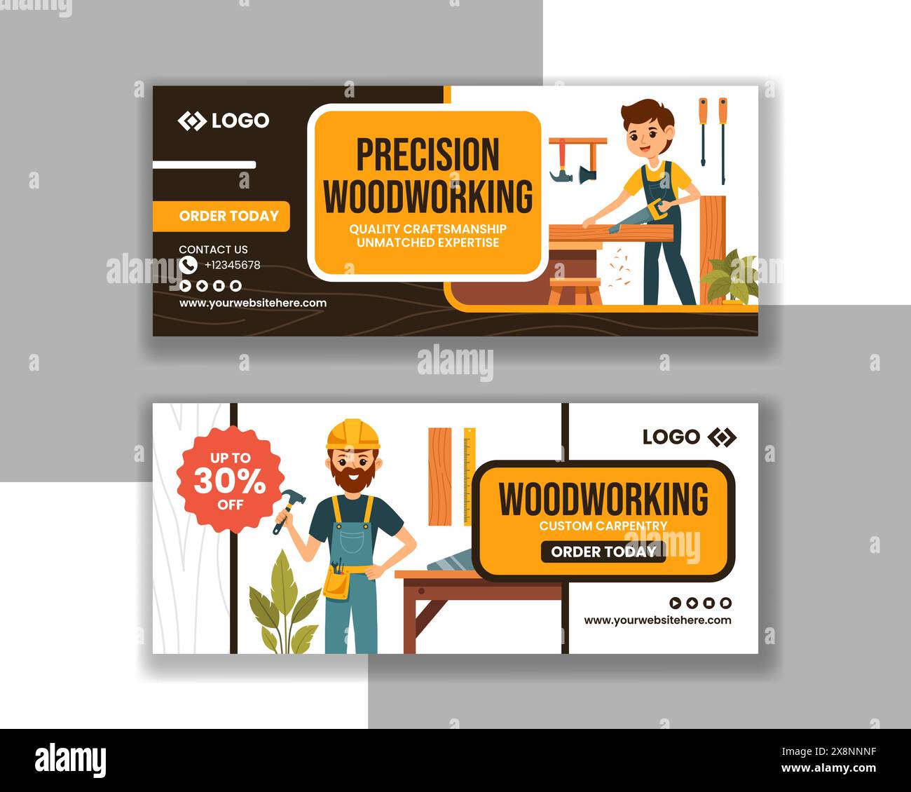 Woodworking Horizontal Banner Flat Cartoon Hand Drawn Templates ...