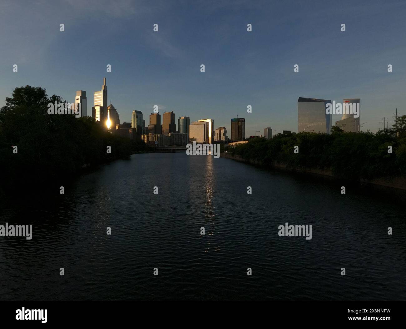 The Philadelphia skyline at sunrise, as seen from the Spring Garden ...