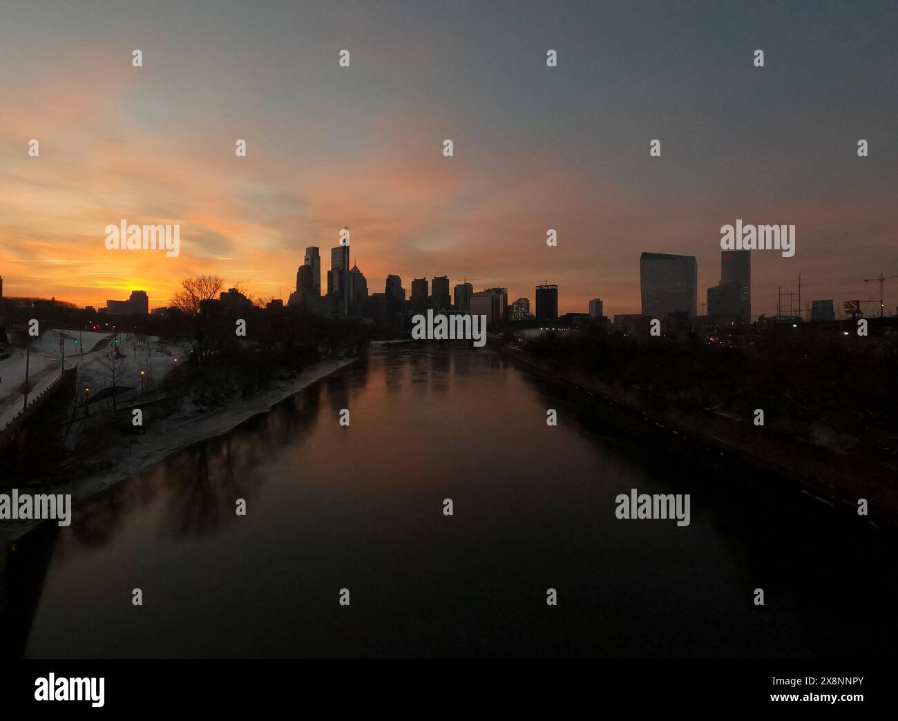 The Philadelphia skyline at sunrise, as seen from the Spring Garden ...